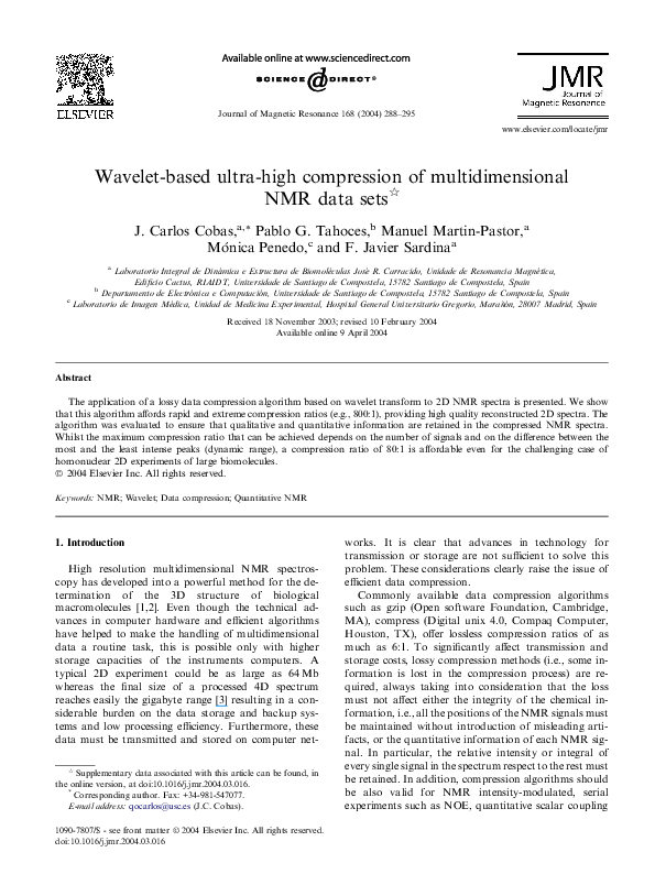 (PDF) Wavelet-based ultra-high compression of multidimensional NMR data sets