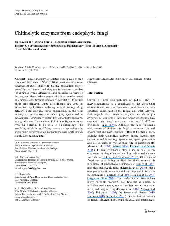 (PDF) Chitinolytic enzymes from endophytic fungi