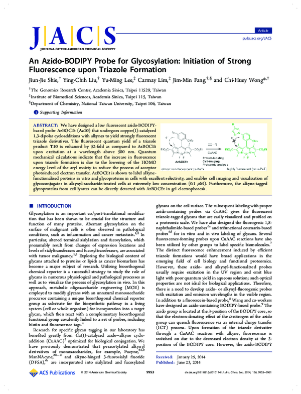 (PDF) An Azido-BODIPY Probe for Glycosylation: Initiation of Strong ...
