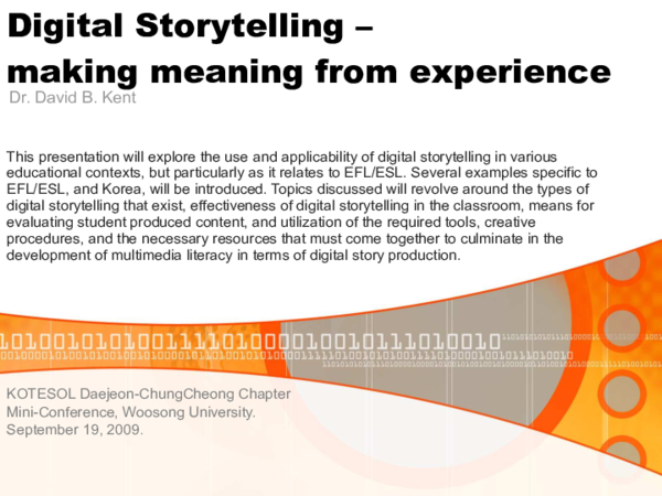 (PDF) Digital Storytelling – making meaning from experience