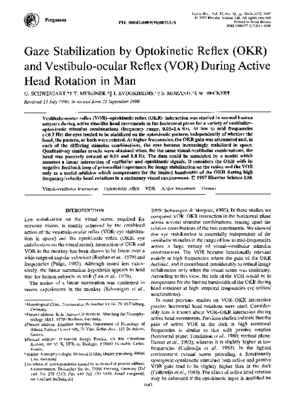 (PDF) Gaze Stabilization by Optokinetic Reflex (OKR) and Vestibulo ...