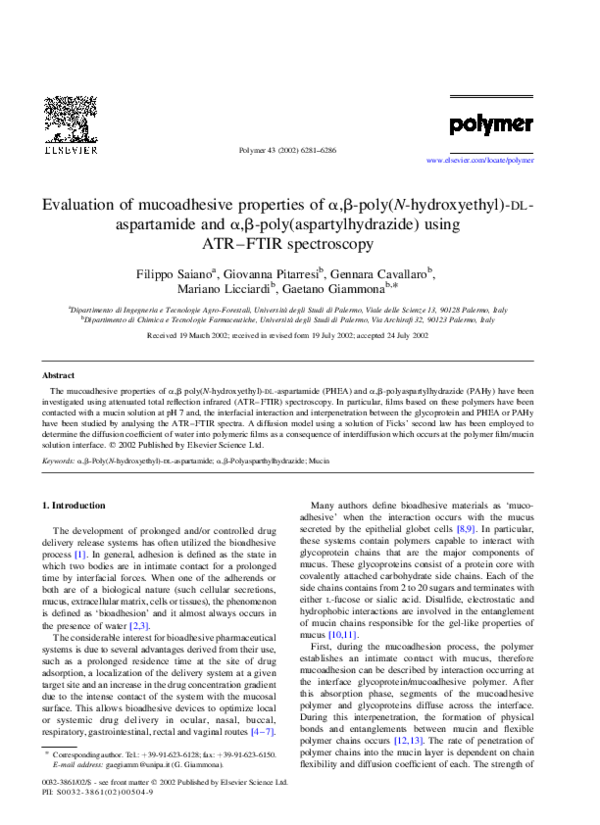 (PDF) Evaluation of mucoadhesive properties of α,β-poly( N-hydroxyethyl ...
