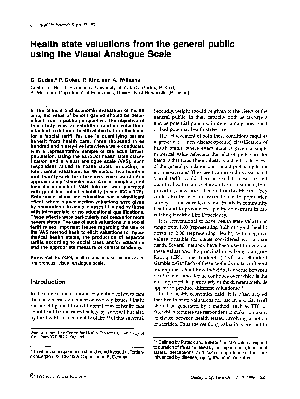 (PDF) Health state valuations from the general public using the Visual ...