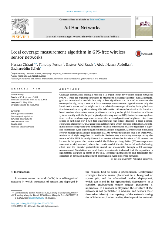 (PDF) Local coverage measurement algorithm in GPS-free wireless sensor networks