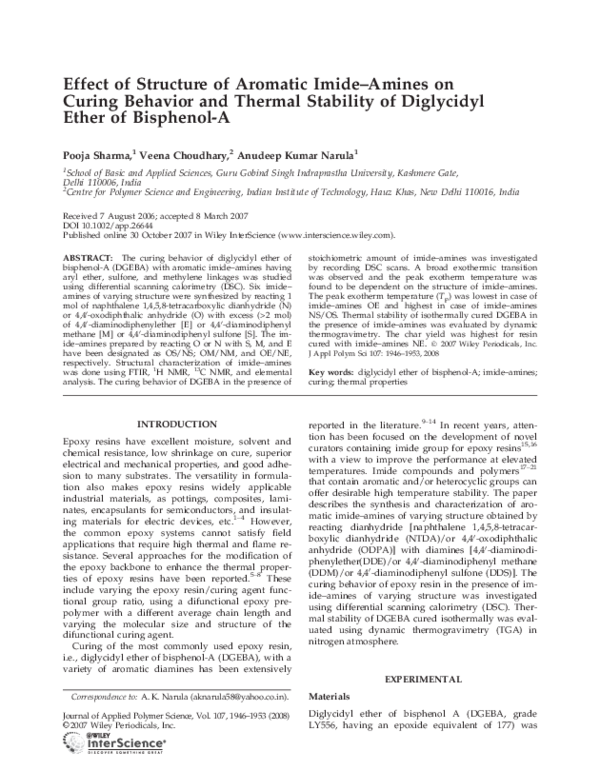 (PDF) Effect of structure of aromatic imide–amines on curing behavior ...