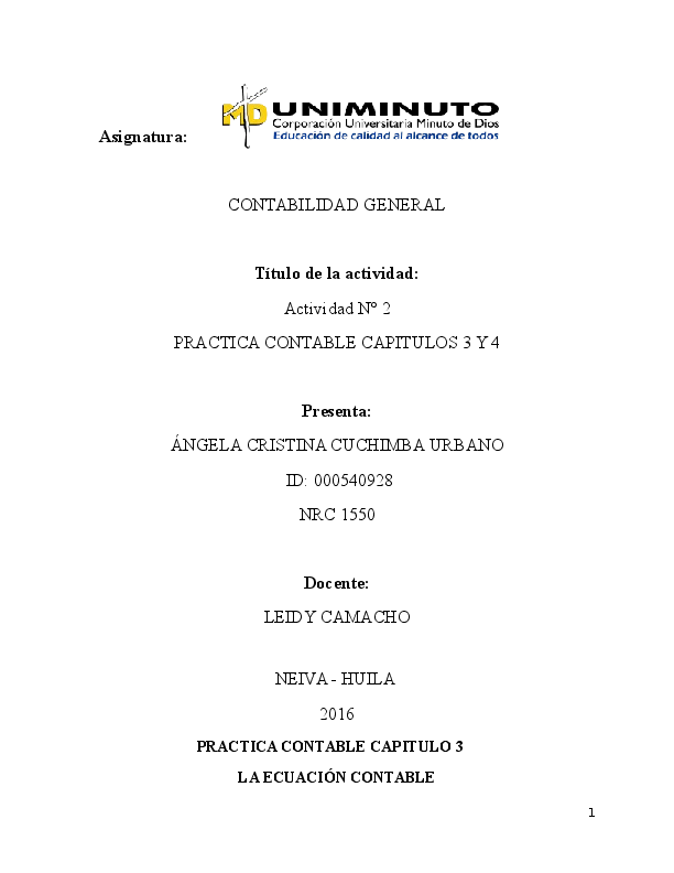 (DOC) PRACTICA CONTABLE CAPITULO 3 LA ECUACIÓN CONTABLE