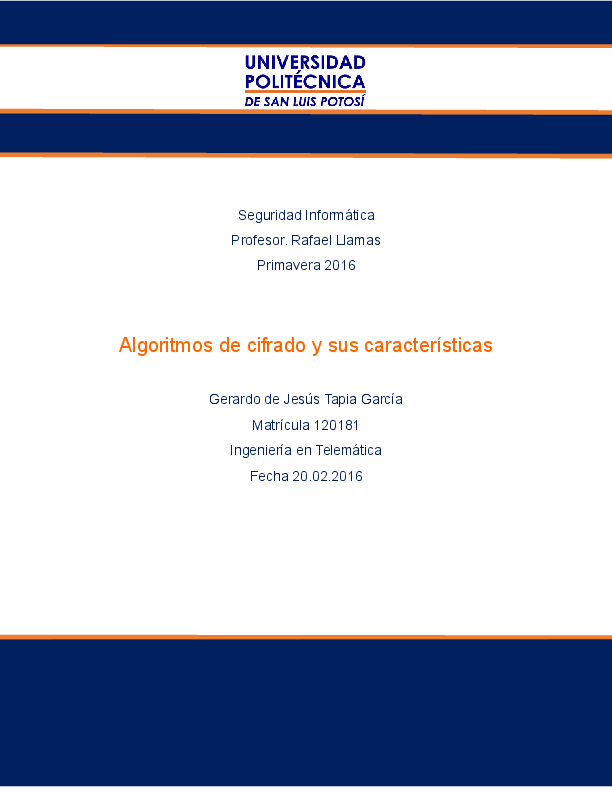 (DOC) Algoritmos de cifrado y sus características