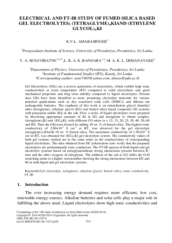 (PDF) Electrical and FT-IR Study of Fumed Silica Based Gel Electrolytes ...