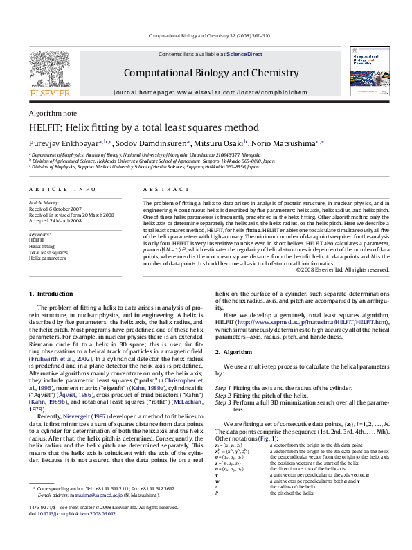 (PDF) HELFIT: Helix fitting by a total least squares method
