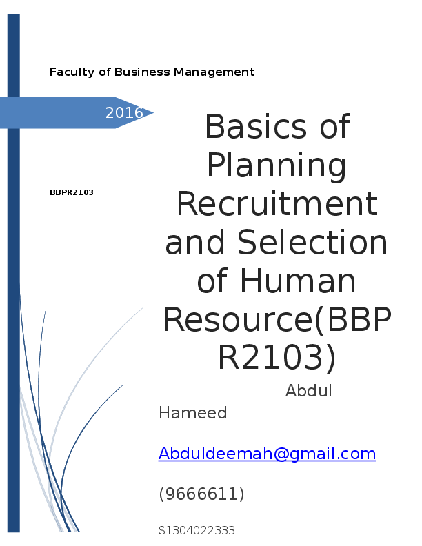 (DOC) Basics of Planning Recruitment and Selection of Human Resource