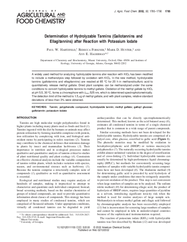 (PDF) Determination of Hydrolyzable Tannins (Gallotannins and Ellagitannins) after Reaction with ...