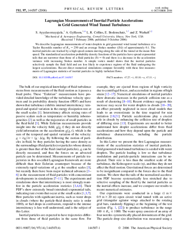 (PDF) Lagrangian measurements of inertial particle accelerations in a turbulent boundary layer