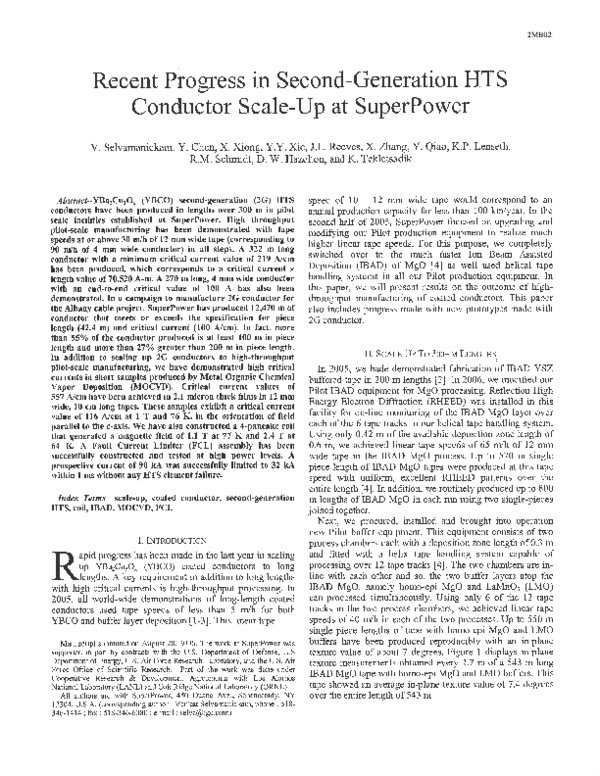 (PDF) Recent Progress in Second-Generation HTS Conductor Scale-Up at ...