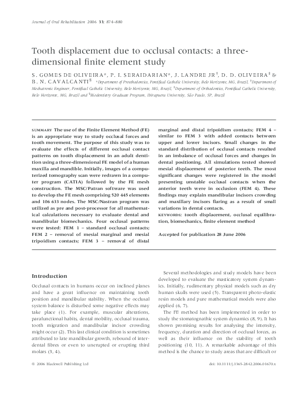 (PDF) Tooth displacement due to occlusal contacts: a three-dimensional finite element study