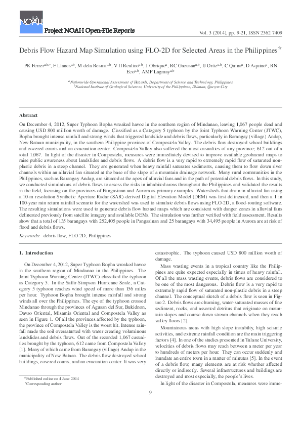 (PDF) Project NOAH: Debris Flow Hazard Map Simulation using FLO-2D for ...