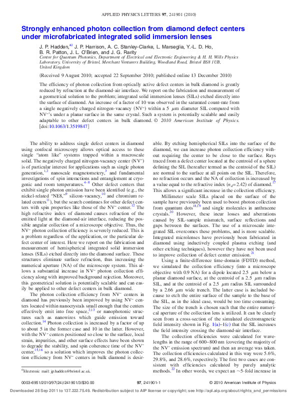 (PDF) Strongly enhanced photon collection from diamond defect centers ...