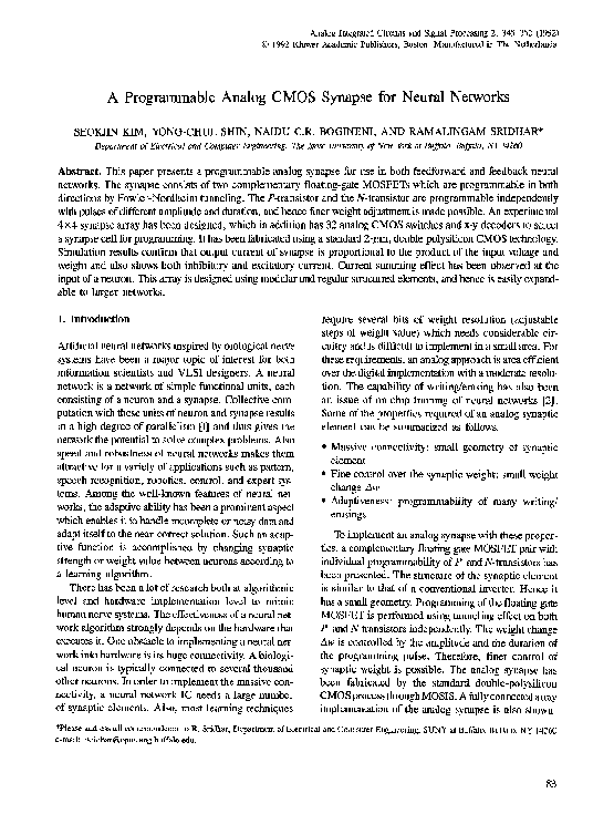 Pdf A Programmable Analog Cmos Synapse For Neural Networks
