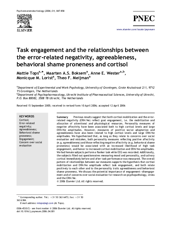 (PDF) Task engagement and the relationships between the error-related negativity, agreeableness ...
