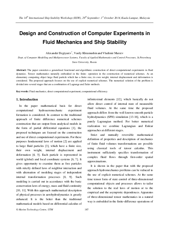 (PDF) Design and construction of computer experiments in fluid mechanics and ship stability