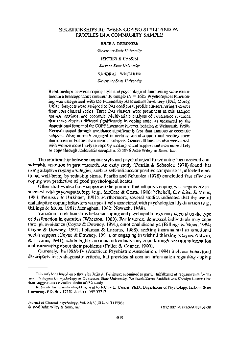(PDF) Relationships between coping style and PAI profiles in a ...
