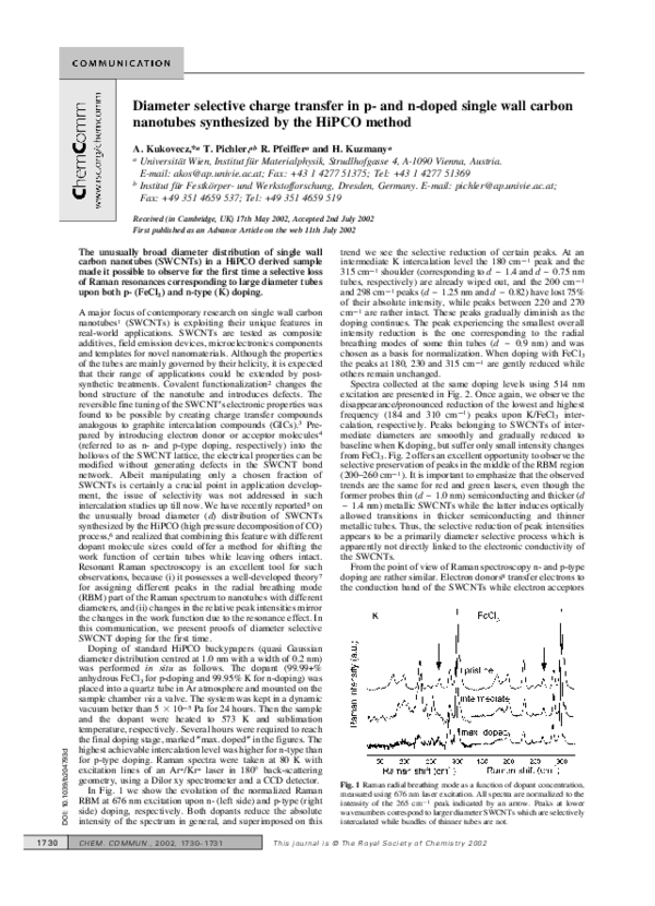 (PDF) Diameter selective charge transfer in p- and n-doped single wall ...