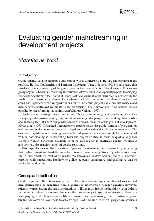 (PDF) Evaluating gender mainstreaming in development projects