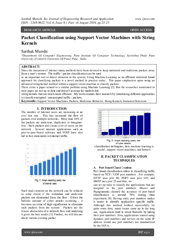 Pdf Packet Classification Using Support Vector Machines With String Kernels Ijera Journal
