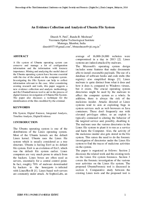 An Evidence Collection and Analysis of Ubuntu File System