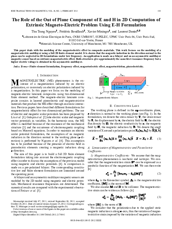 (PDF) The Role of the Out of Plane Component of E and H in 2D Computation of Extrinsic Magneto ...