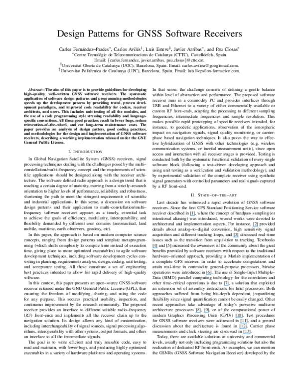 (PDF) Design patterns for GNSS software receivers