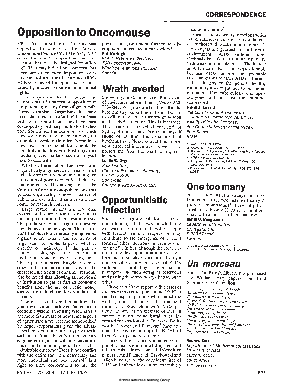 (PDF) Opposition to Oncomouse