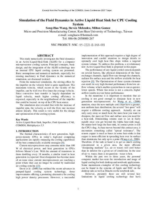 (PDF) Simulation of the fluid dynamics in active liquid heat sink for ...