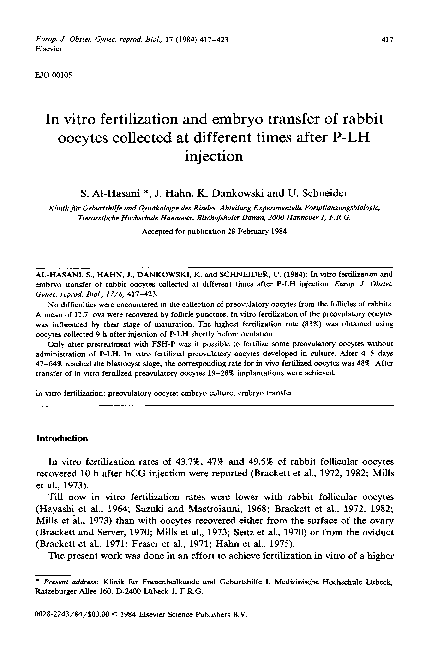(PDF) In vitro fertilization and embryo transfer of rabbit oocytes ...