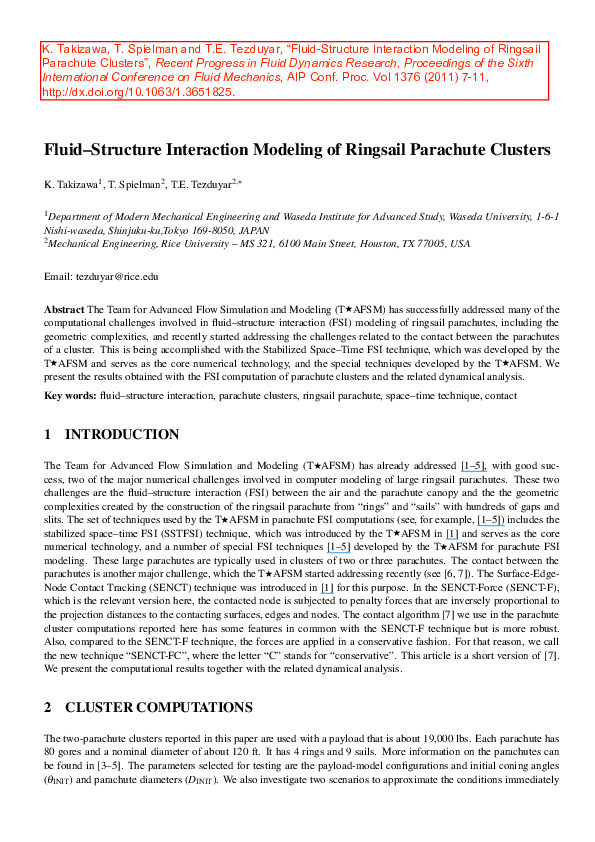Pdf Fluid Structure Interaction Modeling Of Ringsail Parachutes