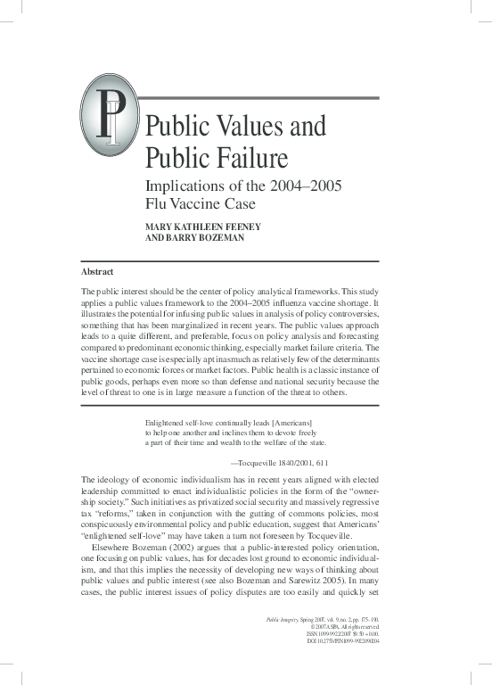 (PDF) Public Values and Public Failure: Implications of the 2004-2005 ...