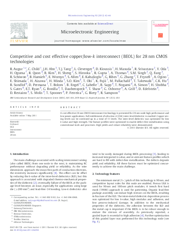 (PDF) Competitive and cost effective copper/low- k interconnect (BEOL ...