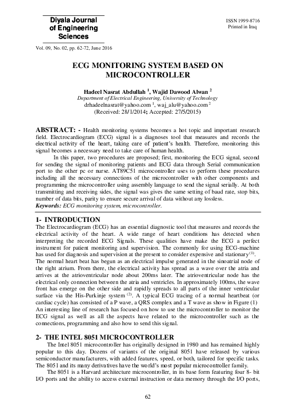 Pdf Ecg Monitoring System Based On Microcontroller