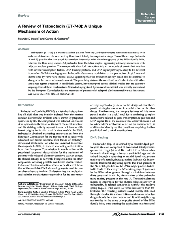 (PDF) A Review of Trabectedin (ET-743): A Unique Mechanism of Action ...
