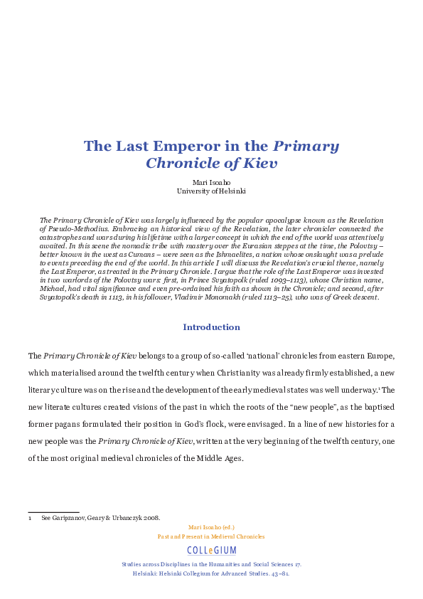 (PDF) The Last Emperor in the Primary Chronicle of Kiev