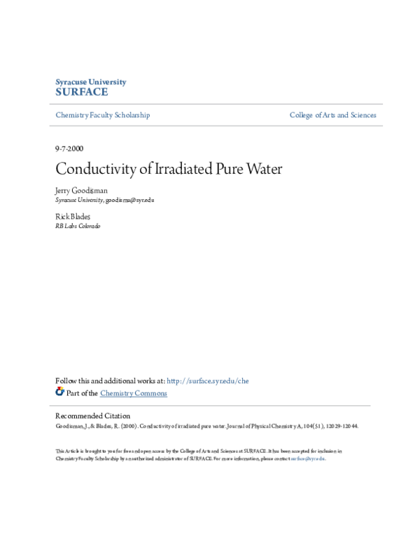 (PDF) Conductivity of Irradiated Pure Water