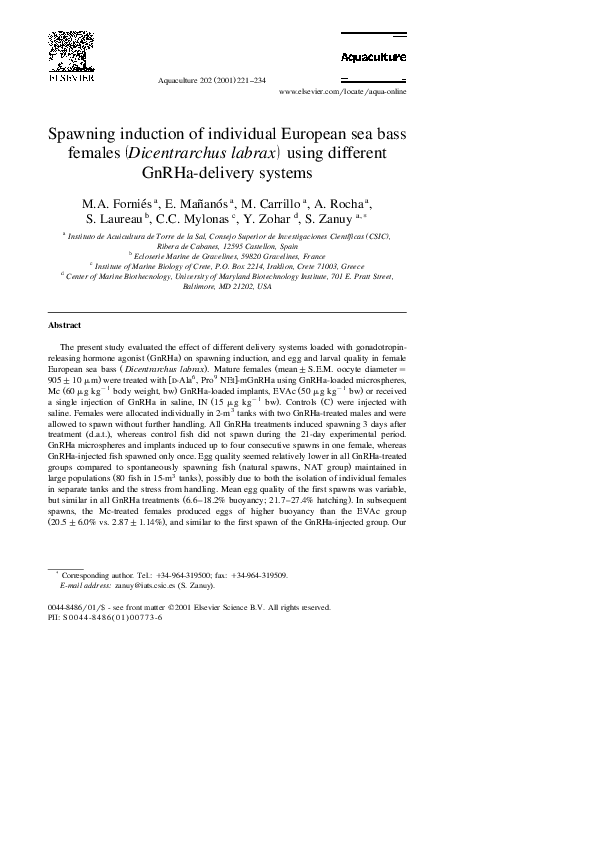 (PDF) Spawning induction of individual European sea bass females ...