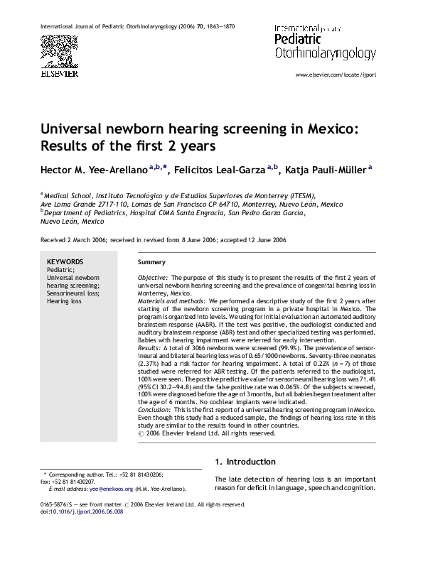 (PDF) Universal newborn hearing screening in Mexico: Results of the ...