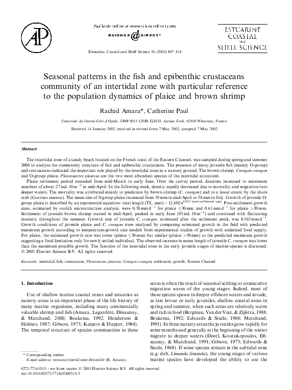 (PDF) Seasonal patterns in the fish and epibenthic crustaceans ...