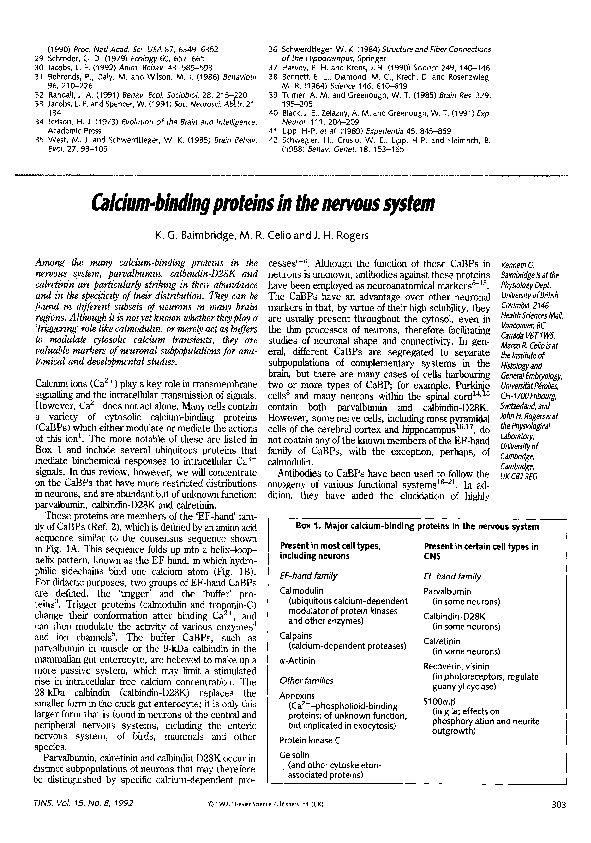 (PDF) Calcium-binding proteins in the nervous system
