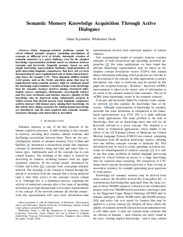 (PDF) Semantic Memory Knowledge Acquisition Through Active Dialogues