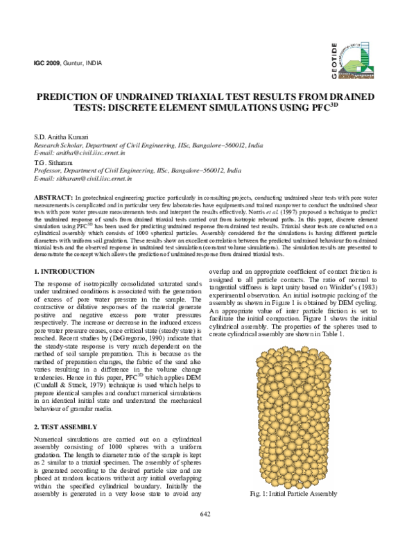 Pdf Prediction Of Undrained Triaxial Test Results From Drained Tests