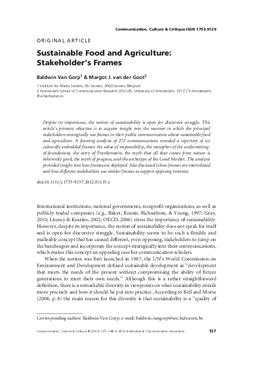 (PDF) Sustainable Food and Agriculture: Stakeholder's Frames