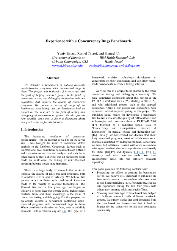 (PDF) Experience with a Concurrency Bugs Benchmark