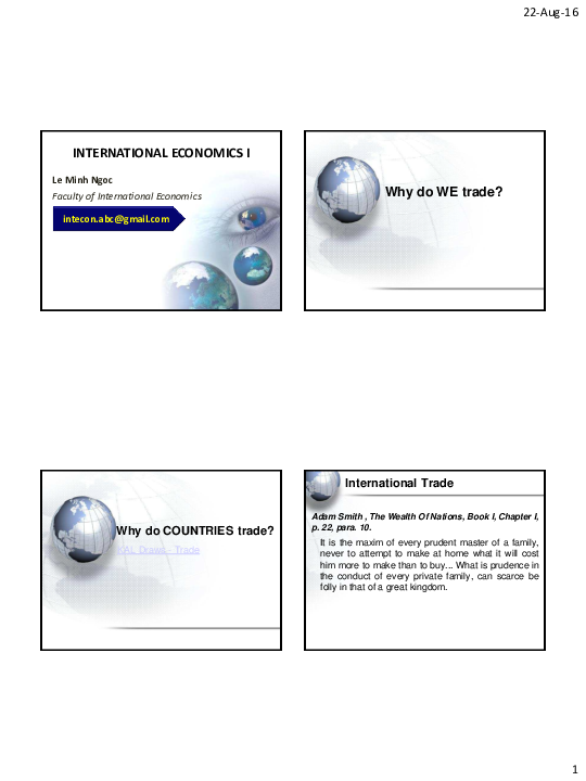 (PDF) INTERNATIONAL ECONOMICS I Why do WE trade? Why do COUNTRIES trade ...