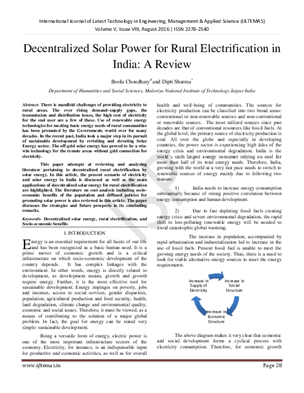 (PDF) Decentralized Solar Power for Rural Electrification in India: A ...